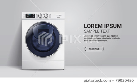 realistic washing machine front view of steel... - Stock Illustration ...