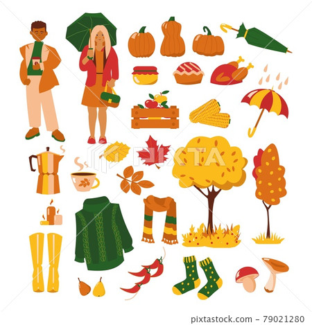 Set of autumn items on white background Fall... - Stock Illustration ...