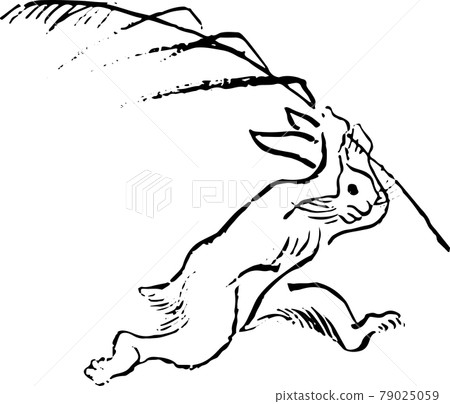 Choju-Giga: Rabbit running with a bamboo sword... - Stock Illustration ...