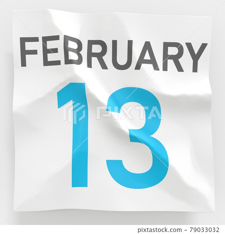 February 13 date on crumpled paper page of a... - Stock Illustration ...