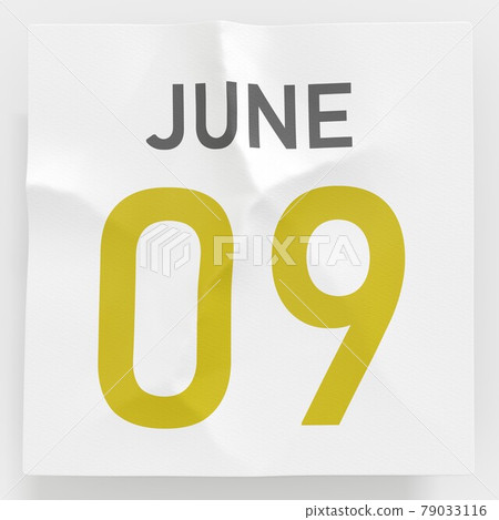June 9 date on crumpled paper page of a... - Stock Illustration ...