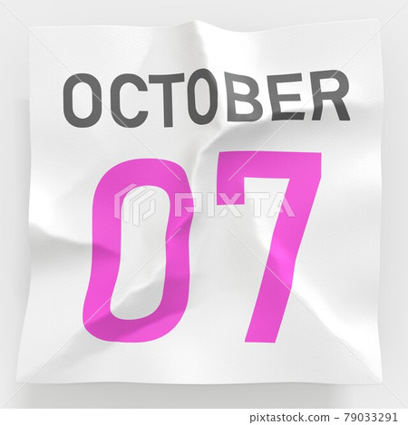 October 7 date on crumpled paper page of a... - Stock Illustration ...