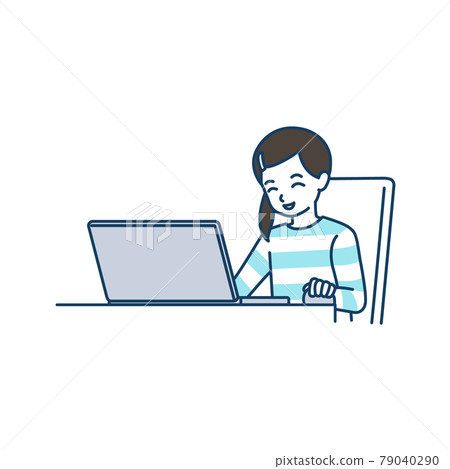 Girl using a PC with a smile - Stock Illustration [79040290] - PIXTA