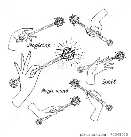 Set of line art illustrations of hand drawn... - Stock Illustration ...