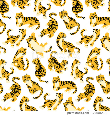 Hand-painted tiger seamless pattern without lines - Stock Illustration ...