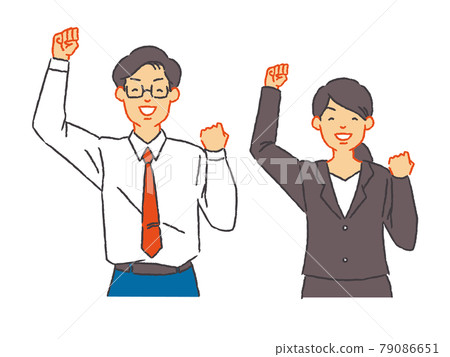 Men and women in suits doing guts poses with... - Stock Illustration ...