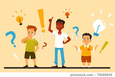 Pensive boys overthinking and deciding problem... - Stock Illustration ...