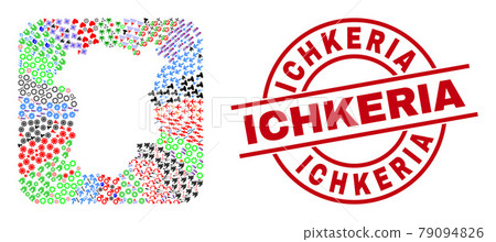 Ichkeria Seal and Chechen Republic Map Hole Mosaic - Stock Illustration ...