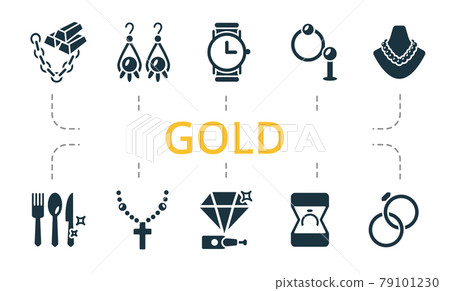 Gold icon set. Contains editable icons theme... - Stock Illustration ...