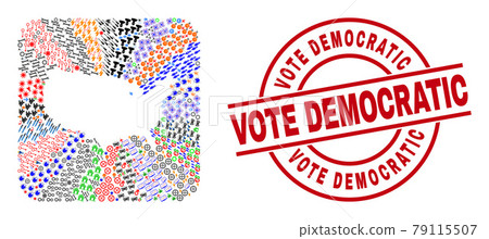 Vote Democratic Badge and United States Map... - Stock Illustration ...