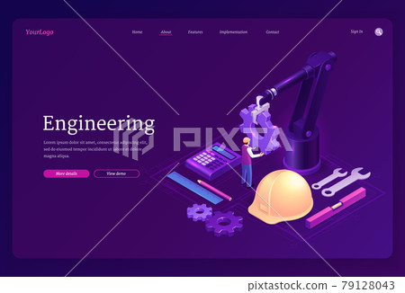 Engineering isometric landing, robotics factory-插圖素材 [79128043] - PIXTA圖庫