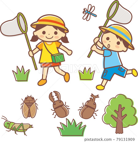Illustration of a child catching insects_Brown... - Stock Illustration ...