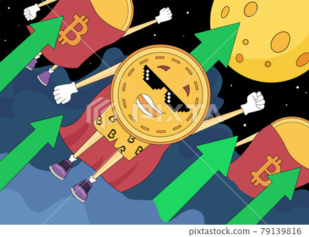 Bitcoin going to the moon. Doodle illustration... - Stock Illustration ...