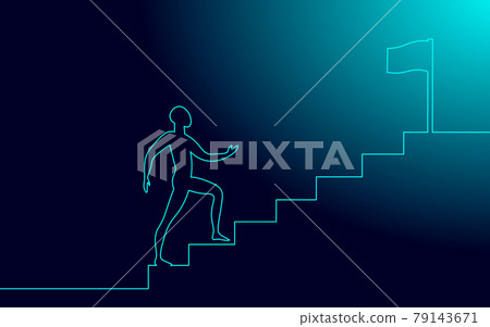 One line art man step up stairs. Road to... - Stock Illustration ...