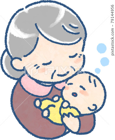 Illustration of a grandma holding a baby... - Stock Illustration ...