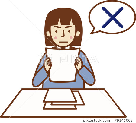 A woman who holds a document and says "x". - Stock Illustration ...