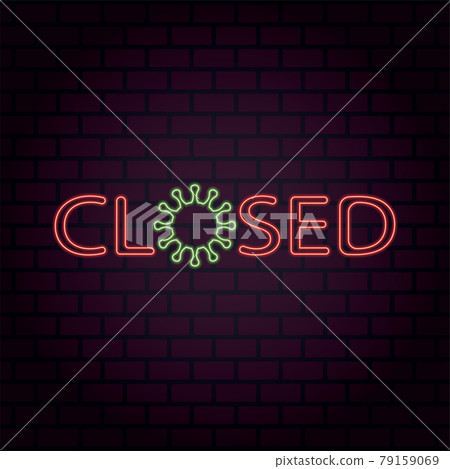 Neon vector sign closed due to coronavirus.... - Stock Illustration ...