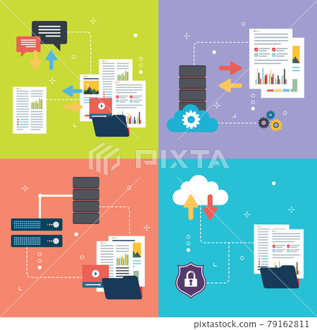 Sharing, data, backup, documents and safely icons. - Stock Illustration ...