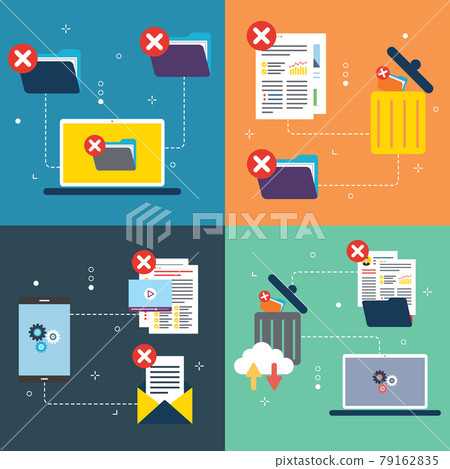 Computer, trash digital, documents and cloud... - Stock Illustration [79162835] - PIXTA
