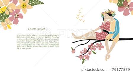 Cute abstract illustrations flowers, couple in... - Stock Illustration ...