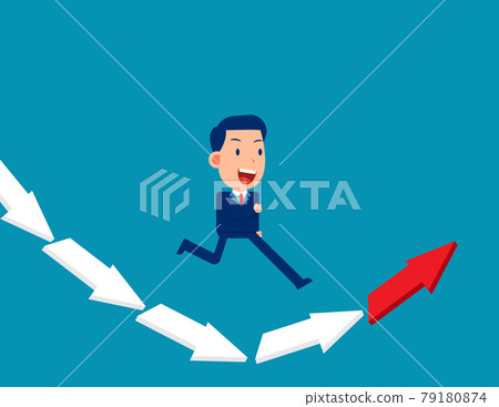 Person jumping from falling arrow to rising arrow - Stock Illustration ...