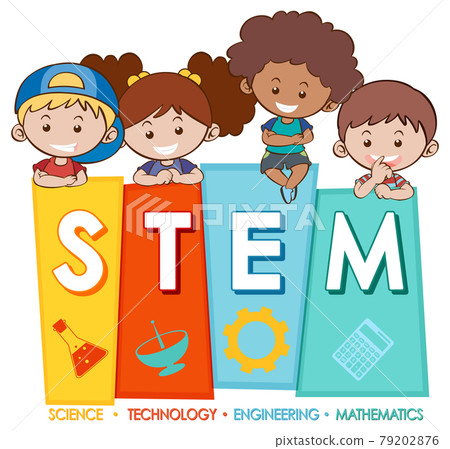 STEM education logo banner with kids cartoon... - Stock Illustration ...