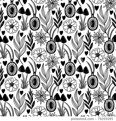 Black and white seamless pattern with magic... - Stock Illustration ...