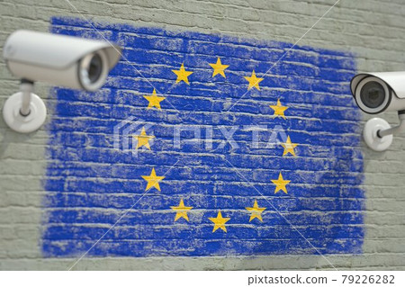 Flag of the European Union and CCTV cameras.... - Stock Illustration ...