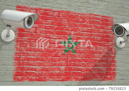 Wall with national flag of Morocco and CCTV... - Stock Illustration ...