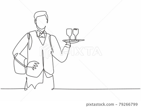 Single one line drawing of young waiter man... - Stock Illustration ...