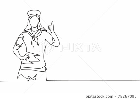 Single one line drawing of sailor woman with a... - Stock Illustration ...