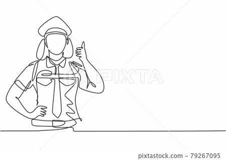 Single one line drawing of a woman pilot with a... - Stock Illustration ...