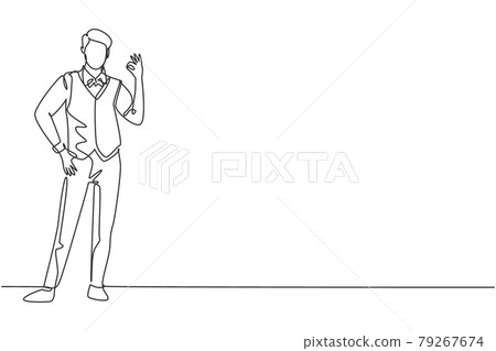 Single one line drawing of steward stands in... - Stock Illustration ...