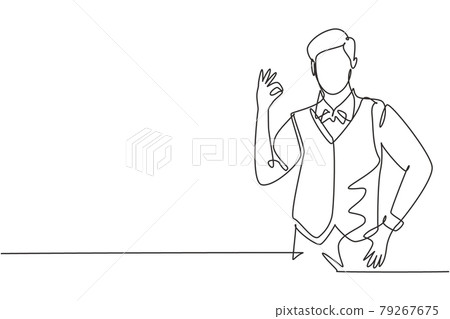 Single one line drawing of steward with gesture... - Stock Illustration ...