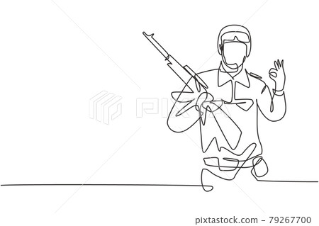 Single continuous line drawing soldier with... - Stock Illustration ...