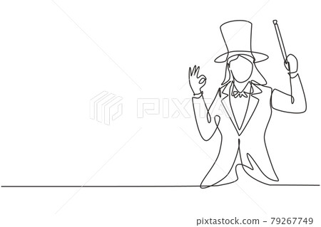 Single continuous line drawing female magician... - Stock Illustration ...