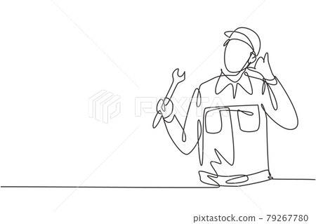 Continuous one line drawing mechanic with call... - Stock Illustration ...