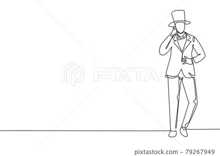 Continuous one line drawing magician stands... - Stock Illustration ...