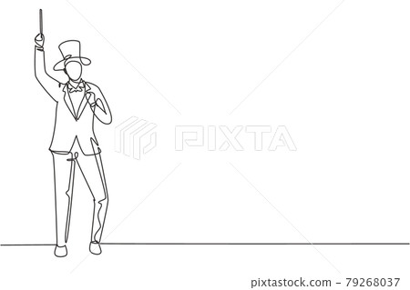 Continuous one line drawing magician stands... - Stock Illustration ...
