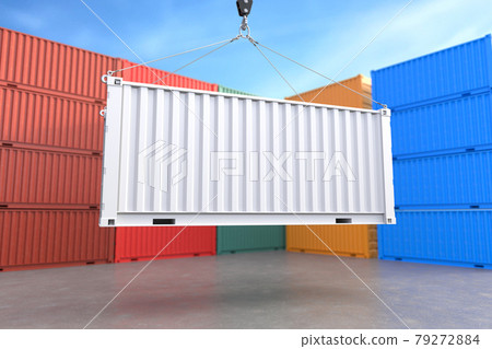 White container cargo container hanging on a... - Stock Illustration ...