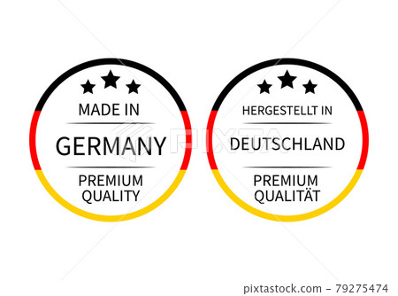 Made in Germany round labels in English and in... - Stock Illustration ...