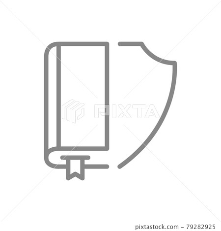 Book with shield line icon. Library protected,... - Stock Illustration ...