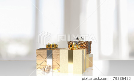 gold boxes on white table for gift or bonus... - Stock Illustration ...