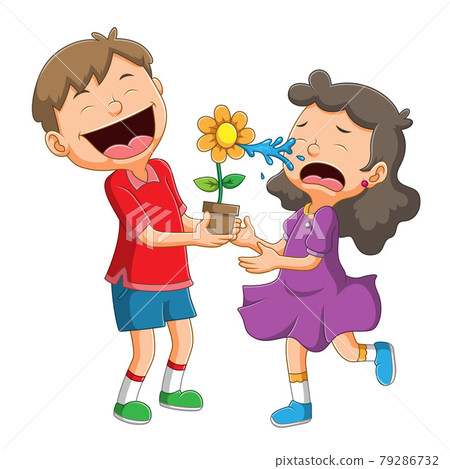 The girl is crying because of the boy prank... - Stock Illustration ...