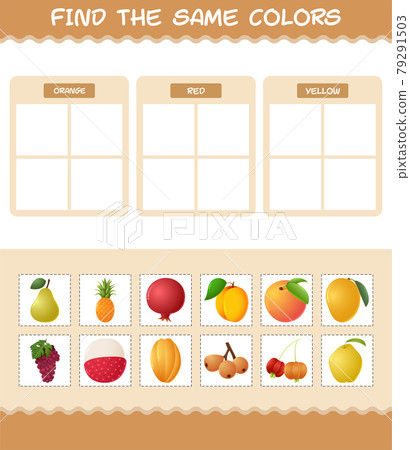 Find the same colors of fruits. Searching and... - Stock Illustration ...