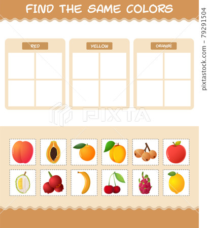 Find the same colors of fruits. Searching and... - Stock Illustration ...