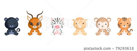 Cute sitting baby animals in cartoon style.... - Stock Illustration ...