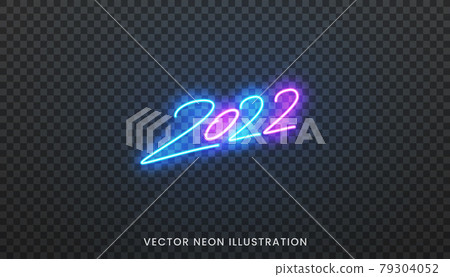 2022 neon sign. Bright blue script lettering... - Stock Illustration ...