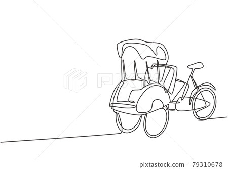 Single one line drawing pedicab with three... - Stock Illustration ...