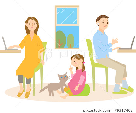 Remote work family - Stock Illustration [79317402] - PIXTA